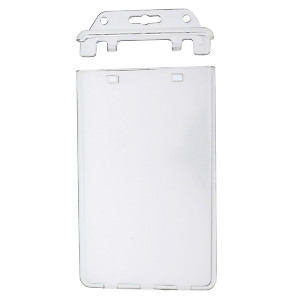 Permanent Locking Hard Plastic Badge Holder - Vertical Clear Heavy Duty Secure Case Holder for One or Two I'd Cards by Specialist ID
