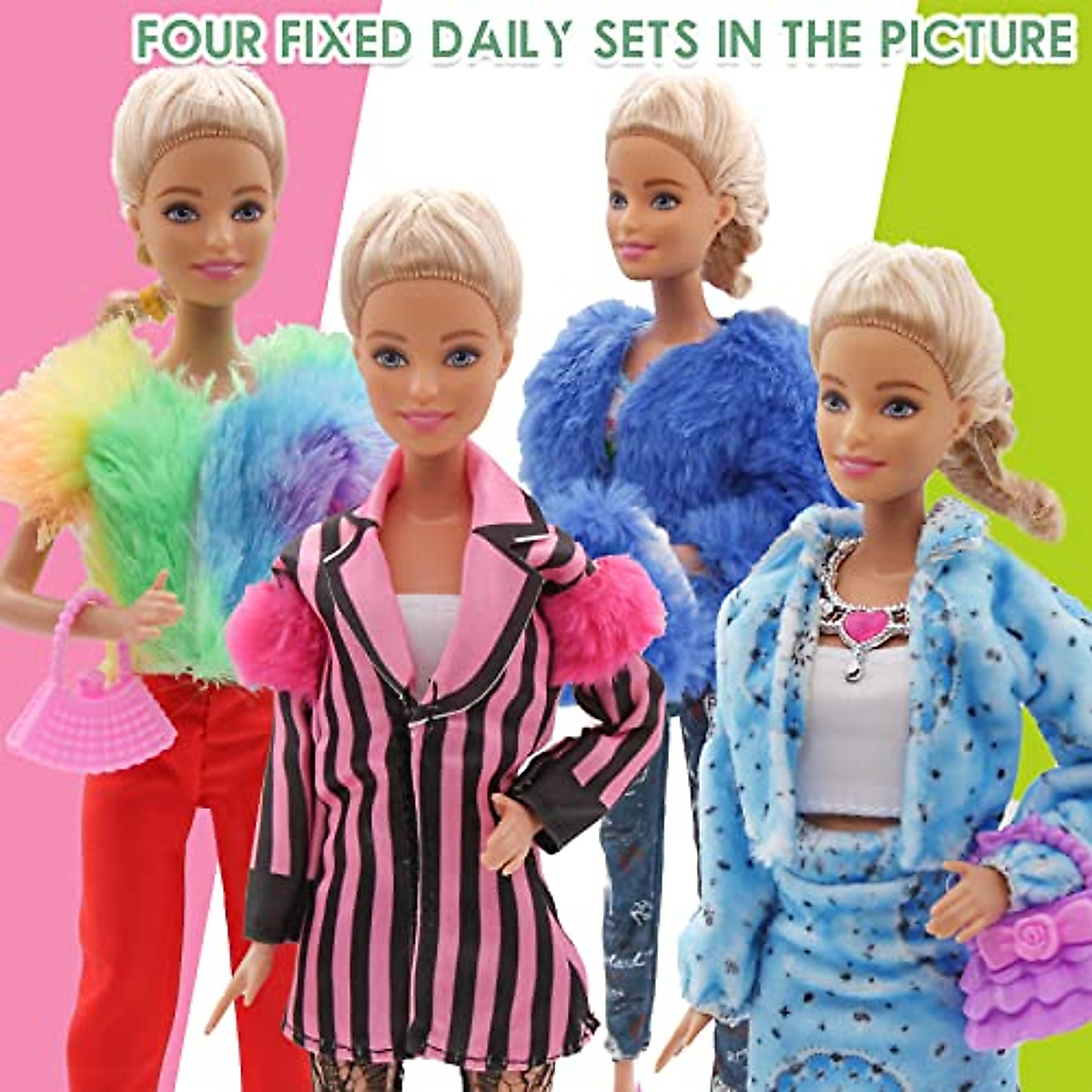 EuTengHao 11.5 Inch Doll Winter Clothes Fur Coat Jacket Set Include Shoes Necklaces Bags Hangers for 30cm Girl Dolls, Fashion Tops Jeans T-Shirt Dress Skirt Hat Casual Outfits for Doll Toys Girl Gift