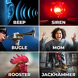 Sharp Big Bang Super Loud Alarm Clock for Heavy Sleepers, 6 Extremely Loud Wake Up Sounds: Rooster, Bugle, Nagging Mom, Jackhammer, Siren, Beep – Up to 115db Volume, Red/Black with Red LED Display