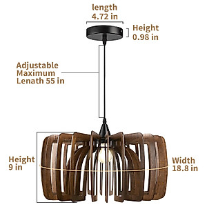 ROMGUAR CRAFT Farmhouse Pendant Light Wood Hanging Light Ceiling Chandelier, Modern Boho Hanging Lamp Lighting Fixture for Kitchen Dining Room Bedroom Living Room