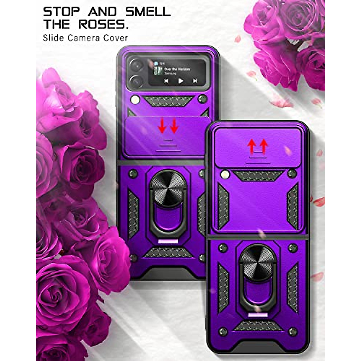 AICase for Samsung Galaxy Z Flip 4 Case, with Ring Kickstand and Camera Cover, Shockproof Flip Phone Case for Galaxy Z Flip 4 5G [Support Magnetic Car Mount], Purple