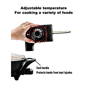 Electric Wok With Lid Nonstick - Electric Skillet Serves For 6 People, Portable Countertop Cooking Wok, 5-Dial Temperature Control, 13inch, Black