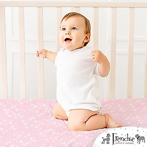 Frenchie Mini Couture Fitted Crib Sheets 100% Woven Cotton Fits Toddler Mattress, Pink Stars, 70 x 140 x 20cm, 2-Pack