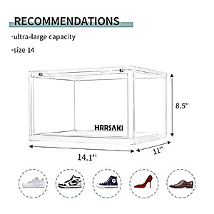 Hrrsaki 1 Pack Shoe Storage Boxes, Shoe Boxes Clear Plastic Stackable, Shoe Organizer Boxes with Magnetic Side Open, Ventilation and Dust-proof, Shoe Container Boxes for Closet, Bedroom, Bathroom, Fit for Women/Men Size 15