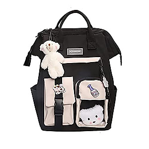 Girls Kawaii Backpack for School Kids Student Cute Bookbag with Kawaii Pin and Cute Accessories (Black 02)