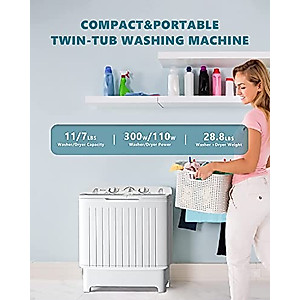 ARLIME Portable Clothes Washing Machine, 17.6lbs Mini Twin Tub Washer & Spinner Dryer Combo Compact Washer (11lbs) & Spin Dryer (6.6lbs) Sets Laundry Machine W/Time Control for Apartments, Dorms, Bathroom or RV Camping