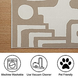 LIVEBOX Abstract Geometric Rug 2' x 3' Washable Small Bathroom Rugs Modern Khaki Cotton Woven Door Mat Concise Reversible Carpet for Bedroom Hallway Entryway Laundry Room