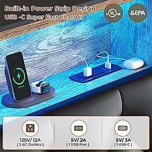 HAUOMS Queen Bed Frame with 3-Tier Headboard & Hidden Storage, Upholstered LED Bed Frame with 4 Drawers and Charging Station,Platform Metal Bed Frame with Storage, No Box Spring Needed, PU Black