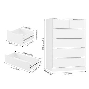 HOSTACK Modern 6 Drawer Dresser for Bedroom, Tall Chest of Drawers with Storage, Large Wood Storage Chest Organizer with Cut-Out Handle, Accent Storage Cabinet for Living Room, Entryway, Classic White