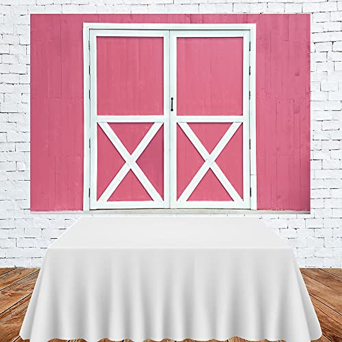 Lofaris Pink Barn Wooden Door Photography Backdrop Vintage Western Farm Background Cowgirl Happy Birthday Baby Shower Newborn Party Decorations Kids Portrait Photo Booth Props 7x5ft