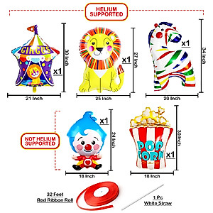 KatchOn, Giant Circus Balloons - 34 Inch, Pack of 5 | Carnival Balloons for Carnival Theme Party Decorations | Circus Animal Balloons for Circus Theme Party Decorations | Circus Party Decorations