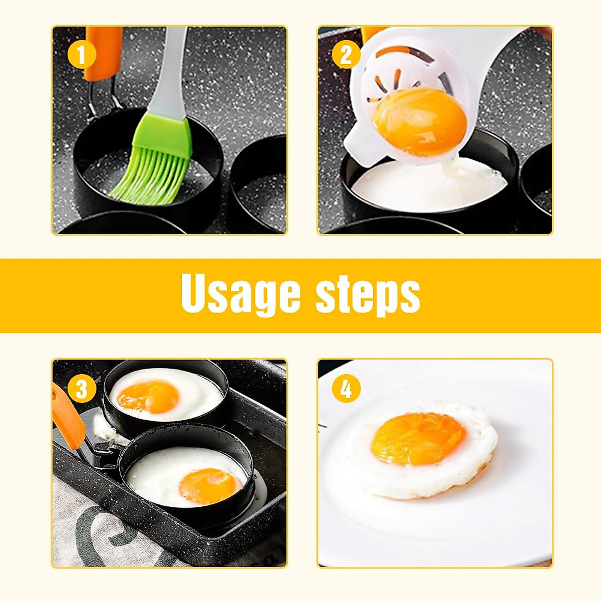 Egg Rings for Frying, 2024 Upgrade Stainless Steel Egg Rings for Frying Silicone Handle Egg Rings, 3.5 inch Round Egg Rings for Fried Egg Rings for Camping Breakfast Sandwiches (Orange, 2PCS)