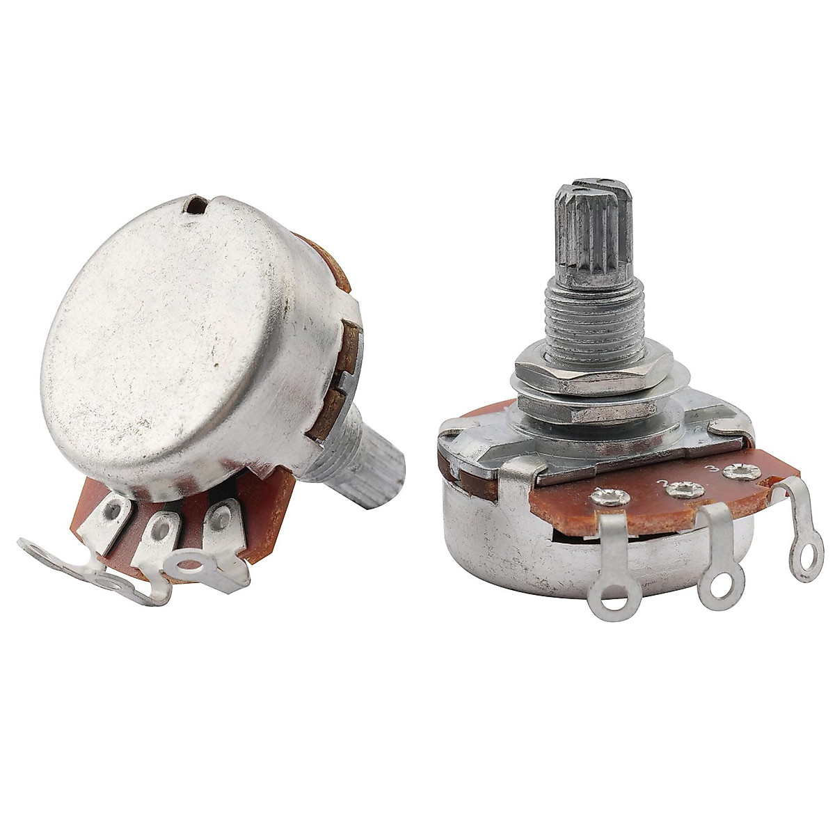 MusiclilyFull Size A500K Guitar Potentiometers Long Split Shaft Pots for Fender Stratocaster Telecaster Les Paul LP Electric Guitar Bass (Pack of 2)