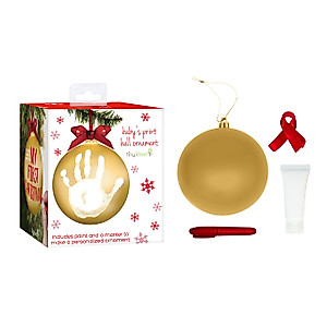 Tiny Ideas Christmas Baby's Print Ball Ornament with Included Paint for Handprint, DIY Christmas Newborn Holiday Keepsake, Bauble Ornament, Gold