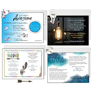 Smiling Wisdom - Bulk 40 Gift Sets - 4 Different Sets of 10 - Quarterly Gifts - Encouraging Praising Employee Volunteer Student Appreciation Cards Envelopes - 120 Pcs - Storm Puppy Warrior Light