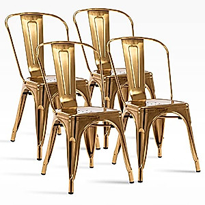MFD LIVING 18 Inch Metal Dining Chair, Indoor Outdoor Patio Chair with Rustless, Stackable Chair for Restaurant Dining Room Chair Set of 4 (Gold)