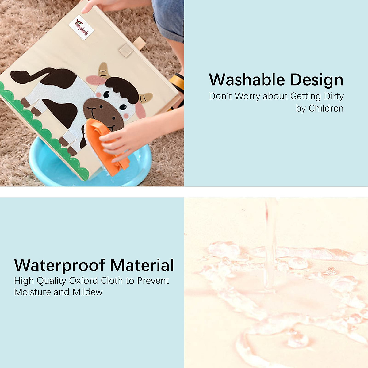 2PCS 13x13x13 Storage Cube Bins, LIOUCBD Foldable Toy Storage Bins Boxes Chests, Water Proof Canvas Storage Bin for Toys Clothes Dolls Books (Cow & Pig)