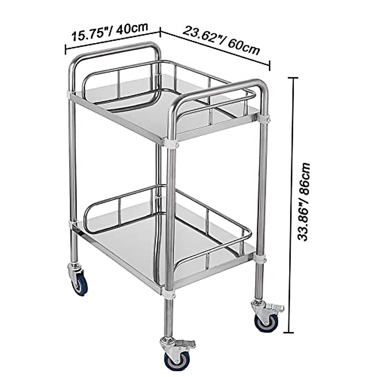 Lesolar Lab Rolling Cart 2 Layer Medical Utility Cart with 360° Rotate Wheels Mobile Clinic Cart Laboratory Equipment Rolling Cart 24''Lx16''Wx34''H (2 Layer)