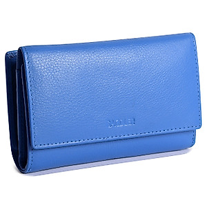 SADDLER Womens Luxurious Leather Trifold RFID Protected Wallet Clutch Purse with Zipper Coin Purse | Designer Multi Credit Card Holder for Ladies | Gift Boxed - Blue