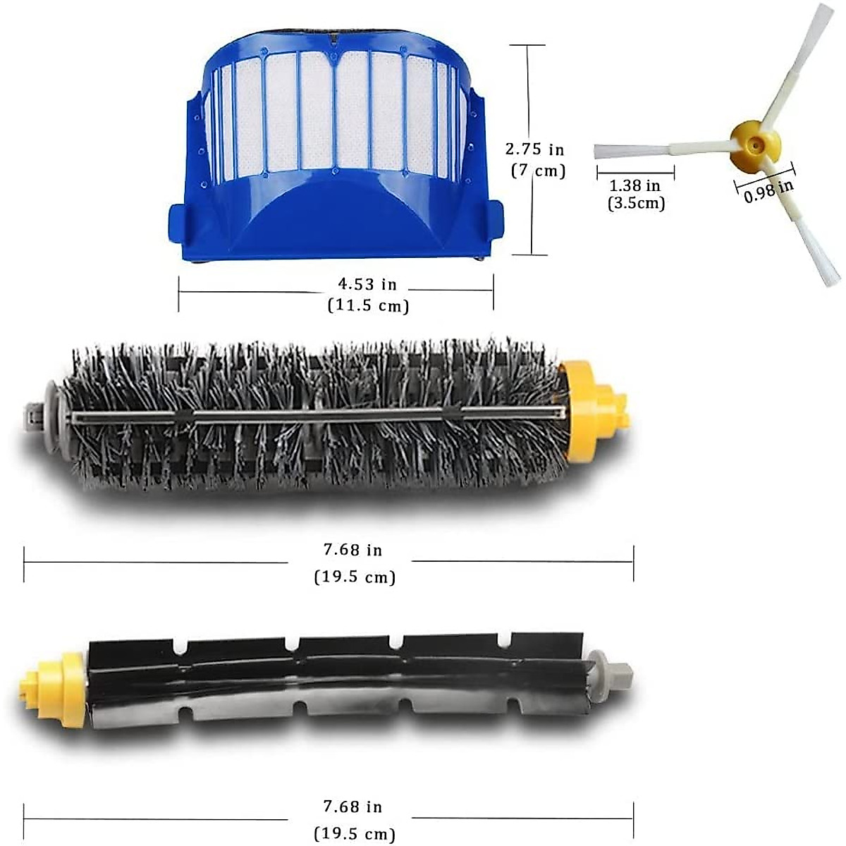 ECOMAID Replacement Parts Kit Compatible for iRobot Roomba 675 677 671 655 645,3 Bristle,8 Filters,8 Side Brush and Flexible Beater Brush,Cleaning Tool and Screw