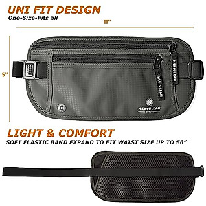 Herculean money belt for travel - RFID slim passport holder travel wallet hidden pouch under clothes to protect your information and money travel fanny pack for men/women bag travel essentials