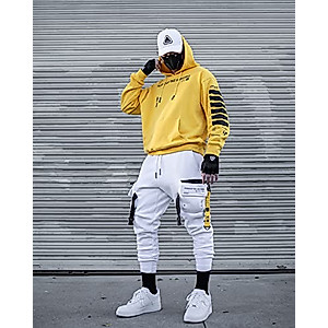 Fabric of the Universe Techwear Graphic Cyberpunk Streetwear Fashion Hoodie (Yellow Y-2050, Medium, m)
