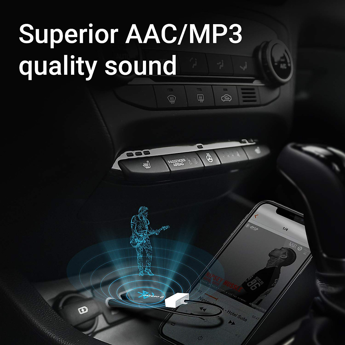 Asseso BR1 Bluetooth Car Receiver – Compact 3.5mm Aux Adapter for Wirelessly Streaming Music with Car/Home Sound Stereo – Bluetooth 4.2; No Charging; Connects Automatically