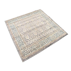 Unique Loom Salzburg Collection Classic Traditional Design Oriental Inspired with Intricate Border Area Rug, 4' Square, Light Brown/Gray
