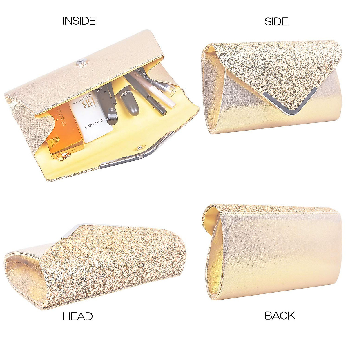 Women Evening Envelope Handbag Prom Sequin Clutch Purse Shoulder Cross Body Bag (Gold)