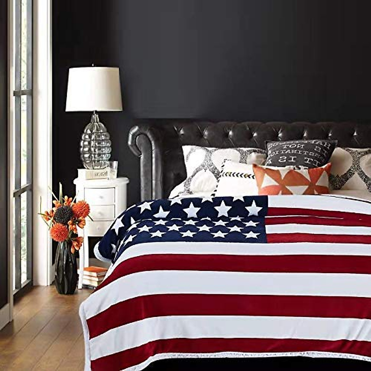 Chanasya Patriotic US Flag Print Sherpa Throw Blanket - Lightweight Microfiber for Couch and Bed - Great Gift for Veteran, Friend, Men, Women, Proud American House (50x65 Inches)