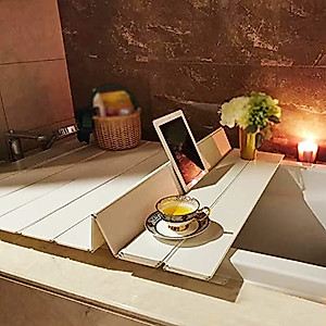 Bathtub Tray, PVC Shutter Bath Lid - Dustproof Thermal Insulation, Tray Bearing 5kg Fits Most Tubs, Can Store Wine Glass, Books, Tablets, Cellphones (Color : White, Size : 118x75cm/46 x30)