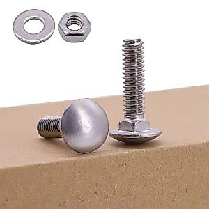 (6 Sets) 3/8"-16 x 3 Carriage Bolt with Hex Nuts and Flat Washers SAE, Round Head Square Neck Bolts, 304 Stainless Steel 18-8, Full Thread UNC