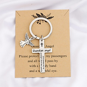 FEELMEM Drive Safe Traveling Jewelry Guardian Angel Prayer Cross Keychain Guardian Prayer Trip Travel Safely Gift For Drivers (Guardian Angel-ky)