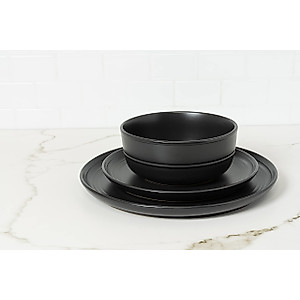 Double Line 10.5" Dinner Plate, Set of 6, Matte Black