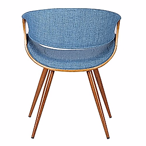 Armen Living Butterfly Mid Century Modern Upholstered Fabric Wood Dining Accent Chair for Kitchen Table Desk Vanity, 21D x 22W x 29H in, Blue/Walnut