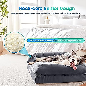 URPET Orthopedic Dog Bed Full Memory Foam Dog Beds for Large,Extra Large and Jumbo Dogs Bolster Pet Couch Bed with Removable Machine Washable Cover, Waterproof Liner and Durable Zipper (Grey,36x28)