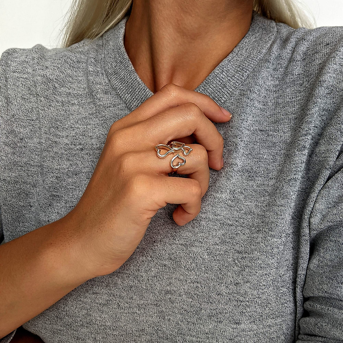 Silverly Women's 925 Sterling Silver 22.8 mm Love Open Heart Adjustable Ring