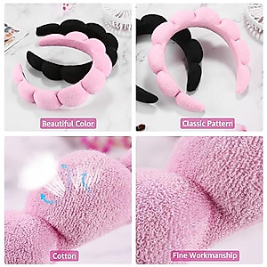 Spa Headbands for Washing Face or Facial, Set of 2 Skincare Headbands, Terry Cloth Headband Combo Pack - Puffy Makeup Headbands for Face Washing, Mask, Skin Treatment (Pink & Black)