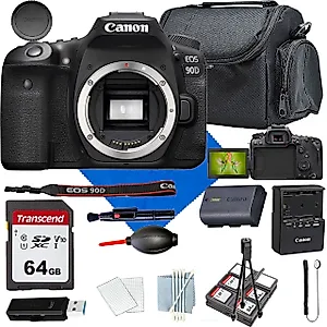 Canon EOS Rebel 90D DSLR Camera Body+Commander Starter Kit+CASE+64Memory Cards(15PC) (Renewed)