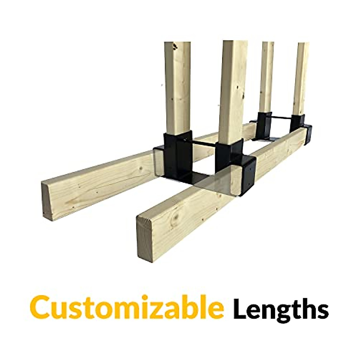 BACKYARD EXPRESSIONS PATIO · HOME · GARDEN 913561 Outdoor Firewood Log Storage Rack Bracket Kit, Adjustable Length, Fireplace Wood Holder, Black