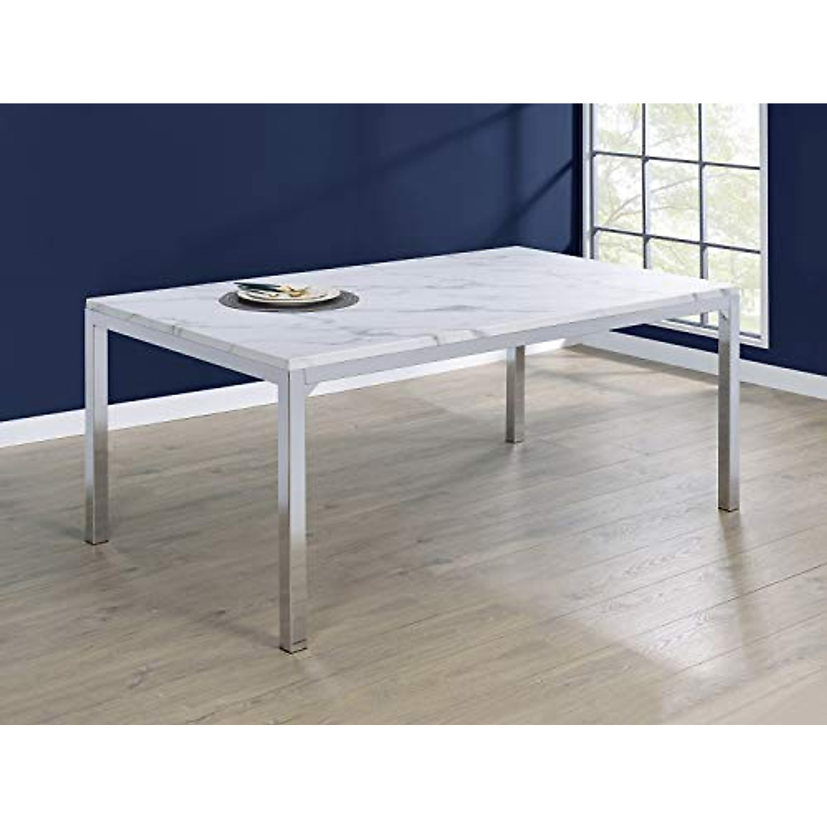 Coaster Furniture Athena Rectangle Marble Top Dining Table Carrara Mable and Chrome 110101