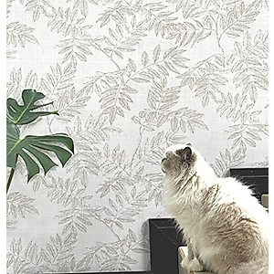 Grey Floral Wallpaper Peel and Stick Wallpaper Boho Contact Paper for Cabinets Removable Wallpaper Leaf Wallpaper for Bedroom Self Adhesive Contact Paper for Drawers Modern Wallpaper Shelf17.7"x78.8"