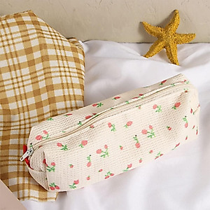 Pink Women Fresh Style Pencil Bag Flower Floral Canvas Large Pen Pencil Pouch Bag Pencil Case Pen Holder Coin Pouch, Simple Cosmetic Storage Bags Makeup Bag Office, Pen, Pencil and Marker Cases