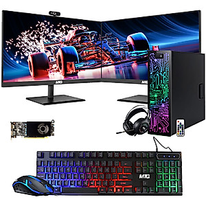 Gaming Desktop PC, Intel Core i5 6th Gen, TechMagnet Zeus, AMD RX 550 Graphics, 32GB RAM, 512GB SSD, MTG New 24 Inch Dual Monitor, RGB Keyboard Mouse, Headphone, Webcam, Win 10 Pro (Renewed)