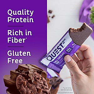 Quest Nutrition Double Chocolate Chunk Protein Bars, 20g Protein Bars, 1g Sugar, 4g Net Carb, Gluten Free, Keto Friendly, 12 Count
