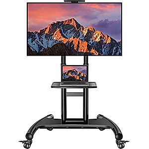 Rolling/Mobile TV Cart with Wheels for 32-75 Inch LCD LED 4K Flat Screen TVs - TV Floor Stand with Shelf Holds Up to 100 lbs, Height Adjustable Trolley Max VESA 600x400mm- PSTVMC05