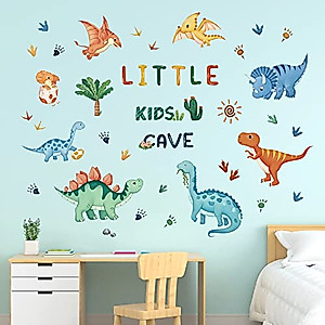 decalmile Watercolor Dinosaur Wall Decals Dino Tropical Plants Wall Stickers Baby Boy Kid Bedroom Playroom Wall Decor