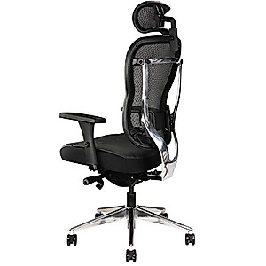 Oak Hollow Furniture Aloria Series Office Chair Ergonomic Executive Computer Chair, Genuine Leather Seat Cushion, Mesh Back, Adjustable Lumbar Support Swivel and Tilt High-Back (Black, Headrest)