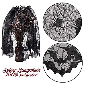 Sunnyglade 8 Pack Halloween Spider Cobweb Lace Tablecloth Set,Fireplace Mantel Scarf & Lace Table Runner & Round Table Cover & Spider Lampshade & Rectangular Placemat for Halloween Party Decorations