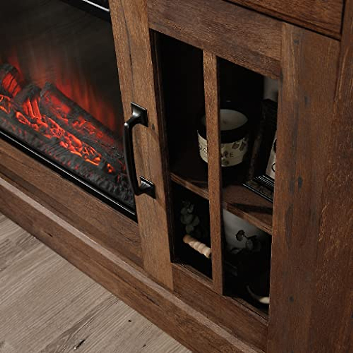 Sauder Miscellaneous Fireplace Credenza, L: 60.0" x W: 16.73" x H: 35.04", Vintage Oak Finish